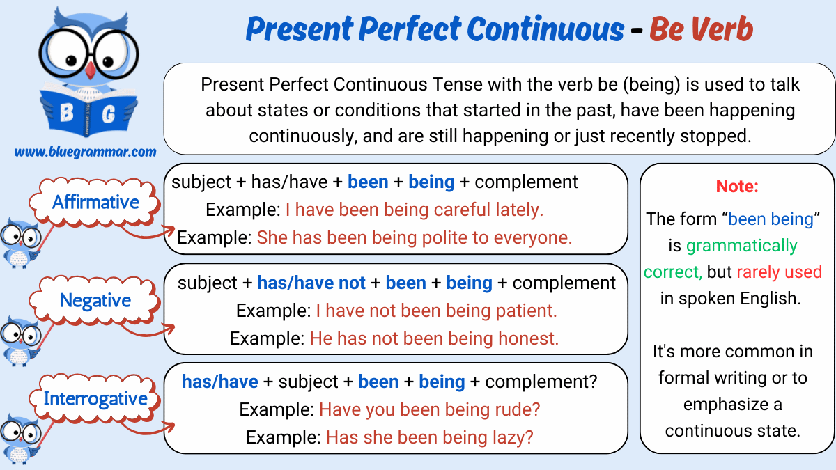Present Perfect Continuous Tense [Action Verb, Be Verb, Possessive ...